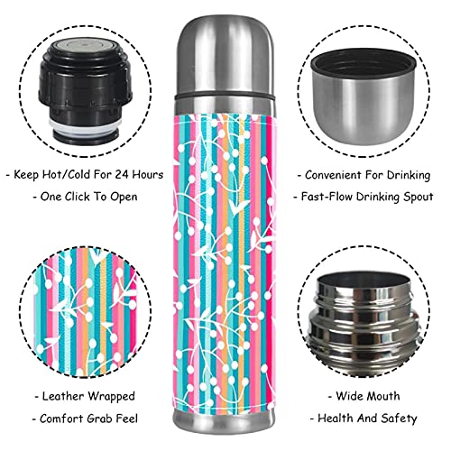 Stainless Steel Vacuum Insulated Mug, Floral Fowers Leaves Print Thermos Water Bottle for Hot and Cold Drinks Kids Adults 17 Oz