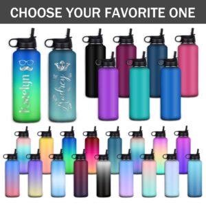 Custom Sports Water Bottle with Staw Lid for Kids Personalized Stainless Steel Water Bottle with Name Insulated Double Wall Vacuum Cup Mother's Day Graduation Gifts for Best Friend Women Men