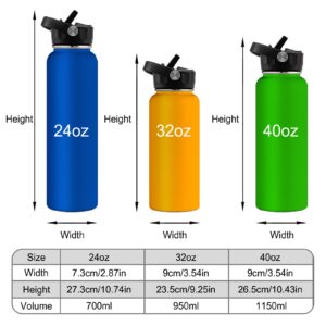 Personalized Water Bottles Customized Insulated with Straw Cover 32oz Leak Proof Custom Stainless Steel Thermos for School Sports