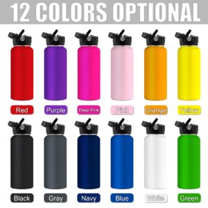 Personalized Water Bottles Customized Insulated with Straw Cover 32oz Leak Proof Custom Stainless Steel Thermos for School Sports