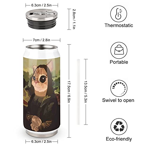 Desheze Water Bottle With Lids Straw Cat Oil Painting Insulated Stainless Steel Reusable Tumbler For Boys Girls 17oz