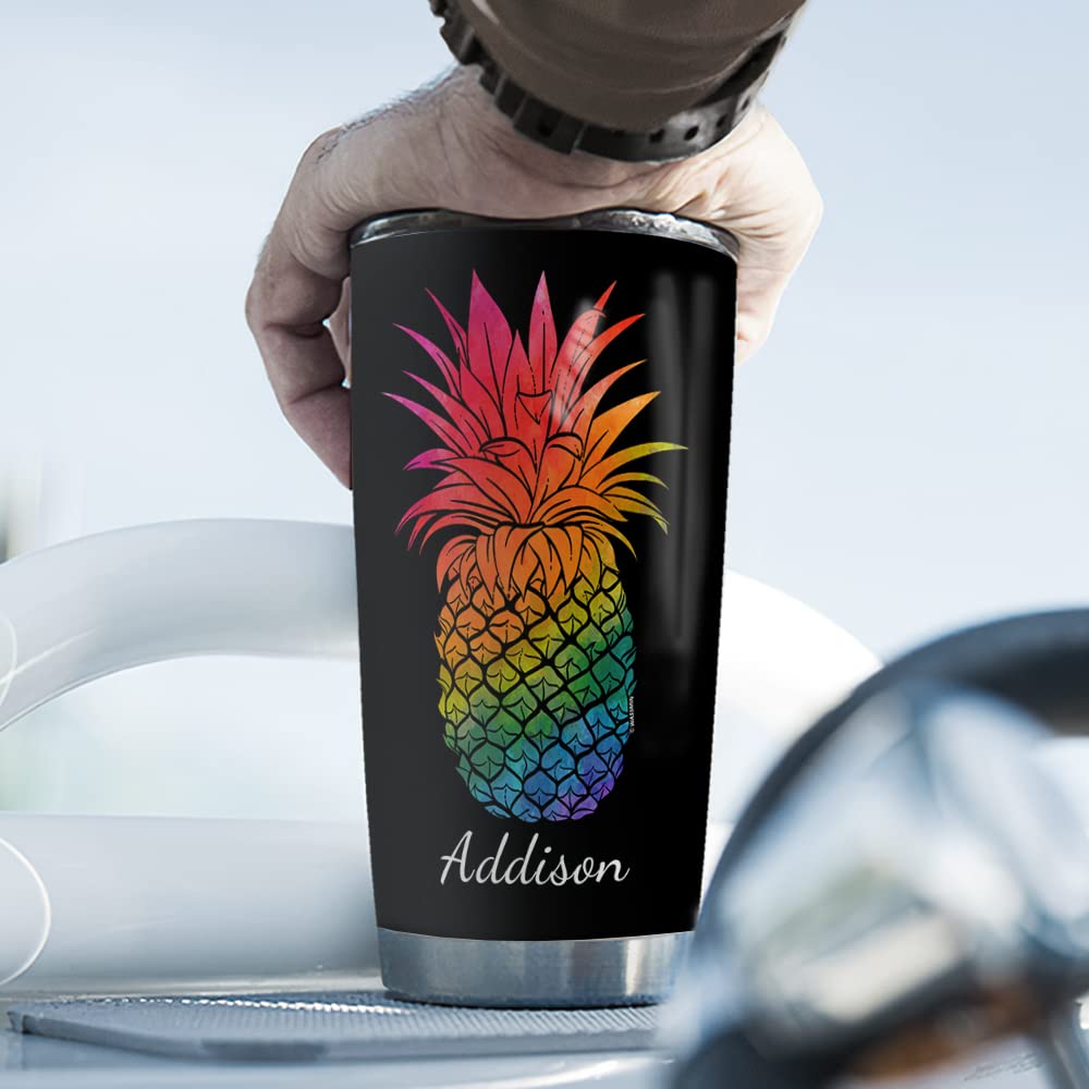 Wassmin Personalized Pineapple Tumbler Cup With Lid 20oz 30oz Custom Name Stainless Steel Double Wall Vacuum Insulated Tumblers Coffee Travel Mug Birthday Christmas Gifts For Men Women Drinking Cup