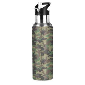 auuxva military camo water bottle with straw lid, cool army camouflage vacuum insulated stainless steel bottle keep hot and cold thermo water flask bottle for sports gym school,20 oz