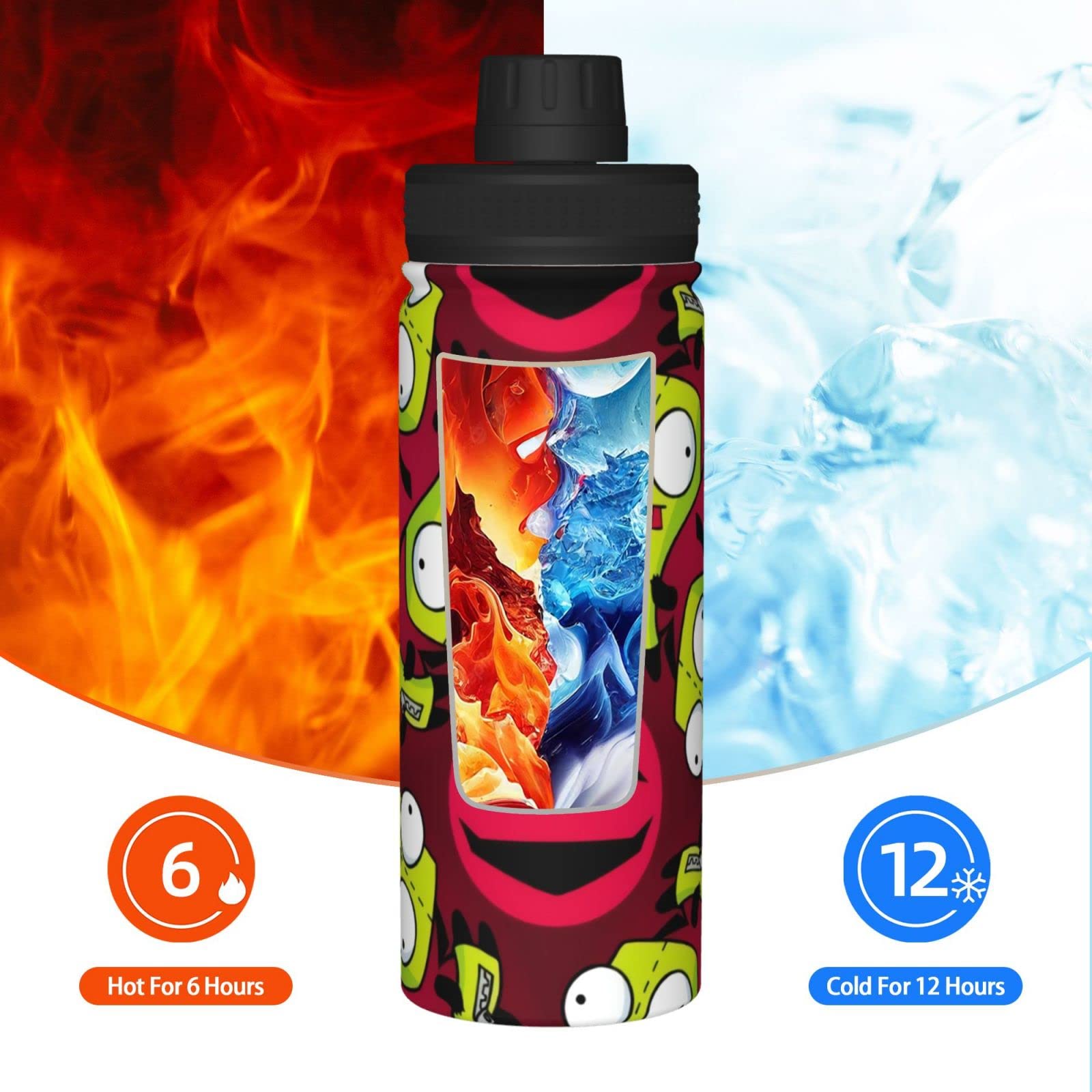 CONPELSON 18OZ Sports Insulated Water Bottle Invader Anime Zim Stainless Steel Kettle Novelty Portable Cup for Travel Gym Outdoor Sports