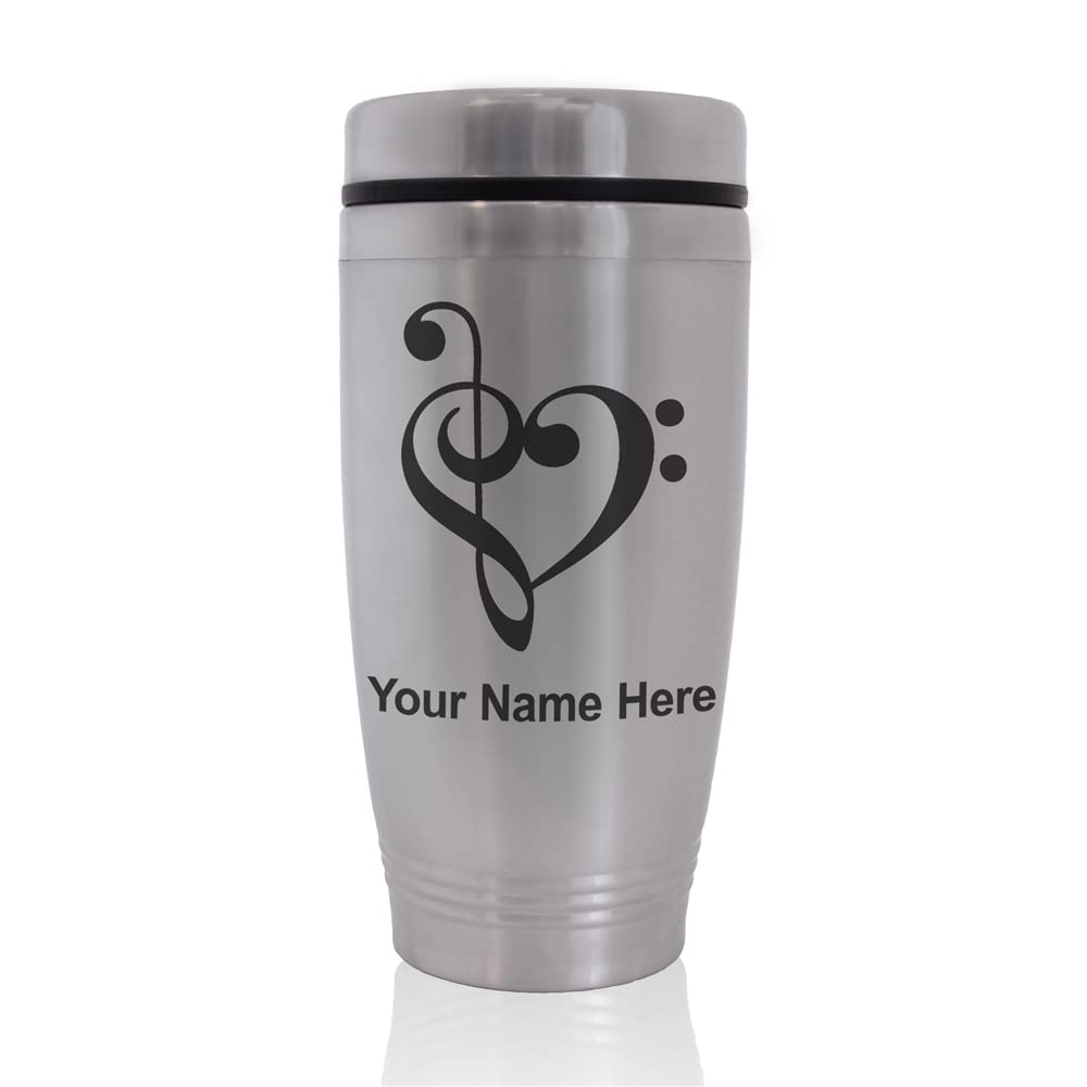 SkunkWerkz Commuter Travel Mug, Music Heart, Personalized Engraving Included