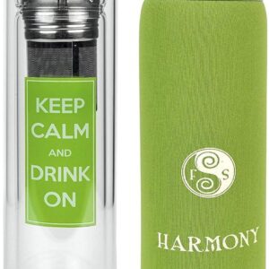 Harmony N More Best Infusion Water Bottle - Premium Fruit And Loose Leaf Tea Stainless Steel Infuser and Travel Tumbler - Double Walled Glass - No Leak Bamboo Lid - Insulating Sleeve