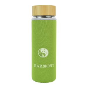 Harmony N More Best Infusion Water Bottle - Premium Fruit And Loose Leaf Tea Stainless Steel Infuser and Travel Tumbler - Double Walled Glass - No Leak Bamboo Lid - Insulating Sleeve