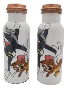 copper bottle tom printed jerry water bottle for drinking water multicolor copper water bottle leak proof copper water vessel premium bottle (set of 2) by ornate international