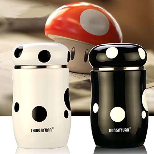 ResArea Mushroom Stainless Steel Thermos Mini Portable Water Bottle Easy to Carry Keeps Cold and Hot for Kid and Women Vacuum Insulation Proof Leak Black