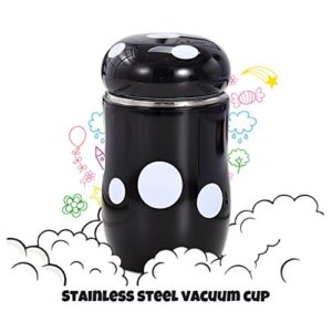 ResArea Mushroom Stainless Steel Thermos Mini Portable Water Bottle Easy to Carry Keeps Cold and Hot for Kid and Women Vacuum Insulation Proof Leak Black