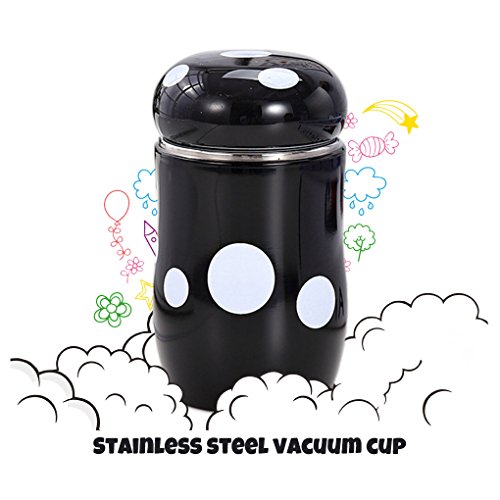 ResArea Mushroom Stainless Steel Thermos Mini Portable Water Bottle Easy to Carry Keeps Cold and Hot for Kid and Women Vacuum Insulation Proof Leak Black