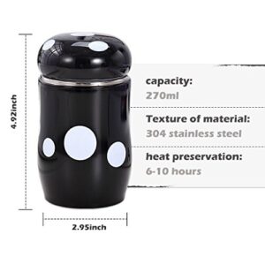 ResArea Mushroom Stainless Steel Thermos Mini Portable Water Bottle Easy to Carry Keeps Cold and Hot for Kid and Women Vacuum Insulation Proof Leak Black