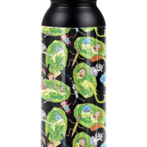 Rick And Morty OFFICIAL Portal Mayhem 24 oz Insulated Canteen Water Bottle, Leak Resistant, Vacuum Insulated Stainless Steel with Loop Cap, Black