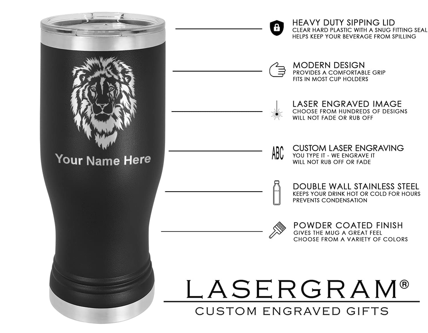 LaserGram 20oz Vacuum Insulated Pilsner Mug, Hecho en Zacatecas, Personalized Engraving Included (Black)