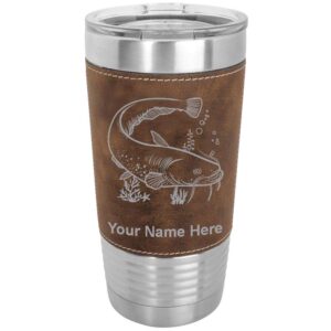 lasergram 20oz vacuum insulated tumbler mug, catfish, personalized engraving included (faux leather, rustic)