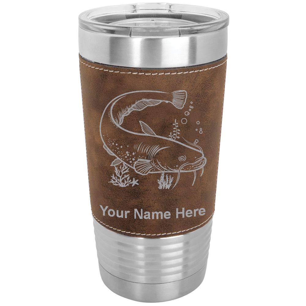 LaserGram 20oz Vacuum Insulated Tumbler Mug, Catfish, Personalized Engraving Included (Faux Leather, Rustic)