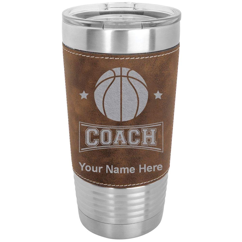 LaserGram 20oz Vacuum Insulated Tumbler Mug, Basketball Coach, Personalized Engraving Included (Faux Leather, Rustic)