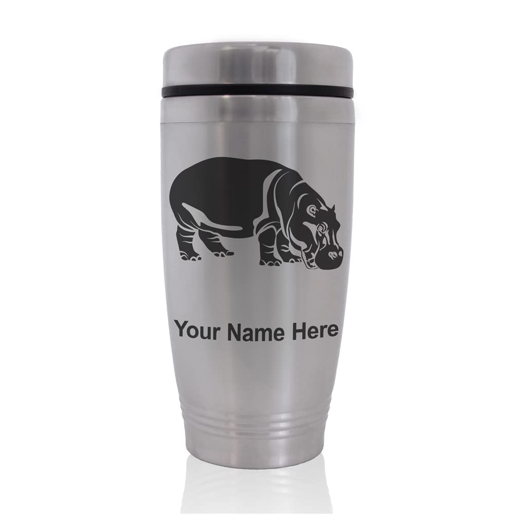 SkunkWerkz Commuter Travel Mug, Hippopotamus, Personalized Engraving Included