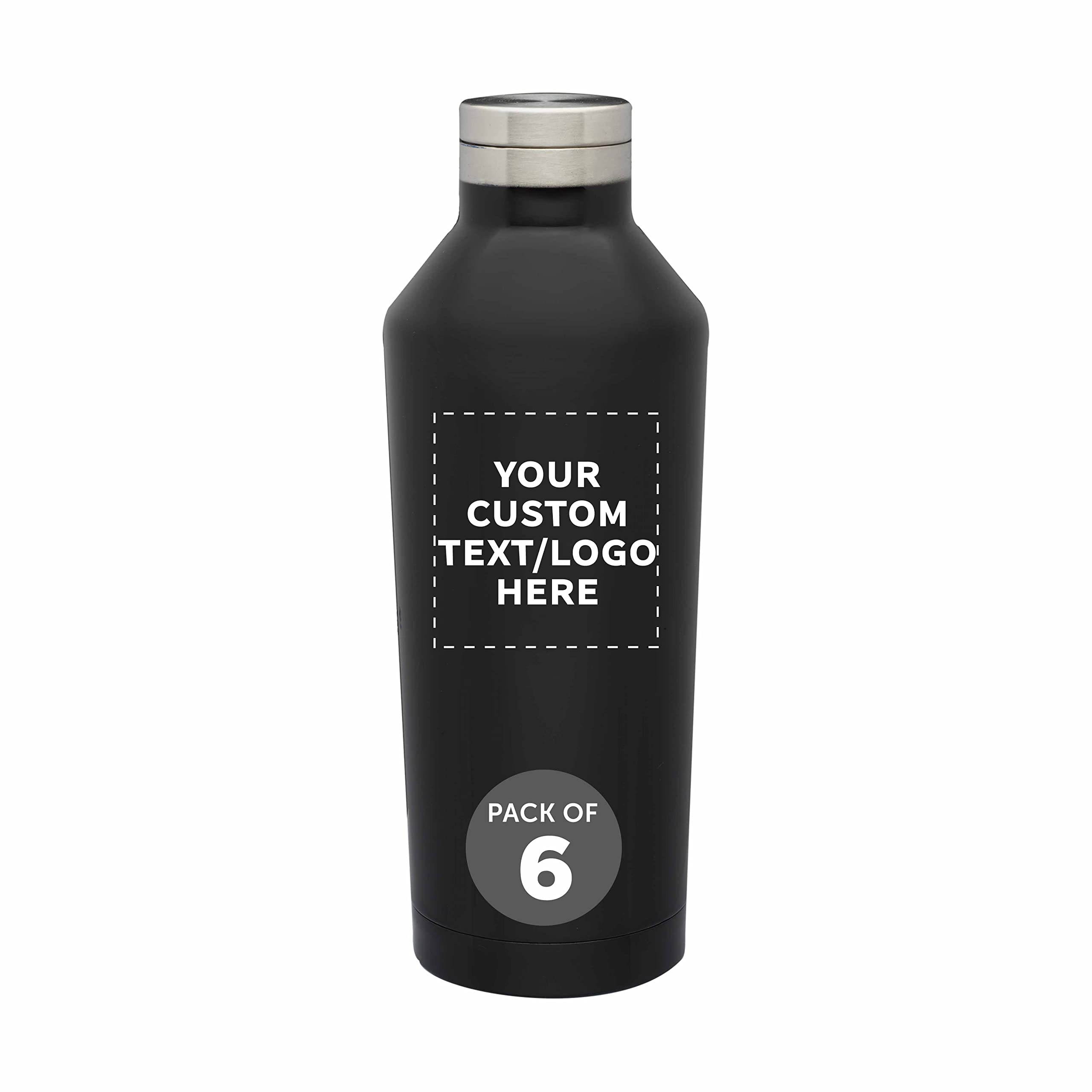 DISCOUNT PROMOS Custom Stainless Steel Water Bottles 17 oz. Set of 6, Personalized Bulk Pack - Double Wall, Perfect for Coffee, Soda, Other Hot & Cold Beverages - Black