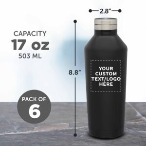 DISCOUNT PROMOS Custom Stainless Steel Water Bottles 17 oz. Set of 6, Personalized Bulk Pack - Double Wall, Perfect for Coffee, Soda, Other Hot & Cold Beverages - Black