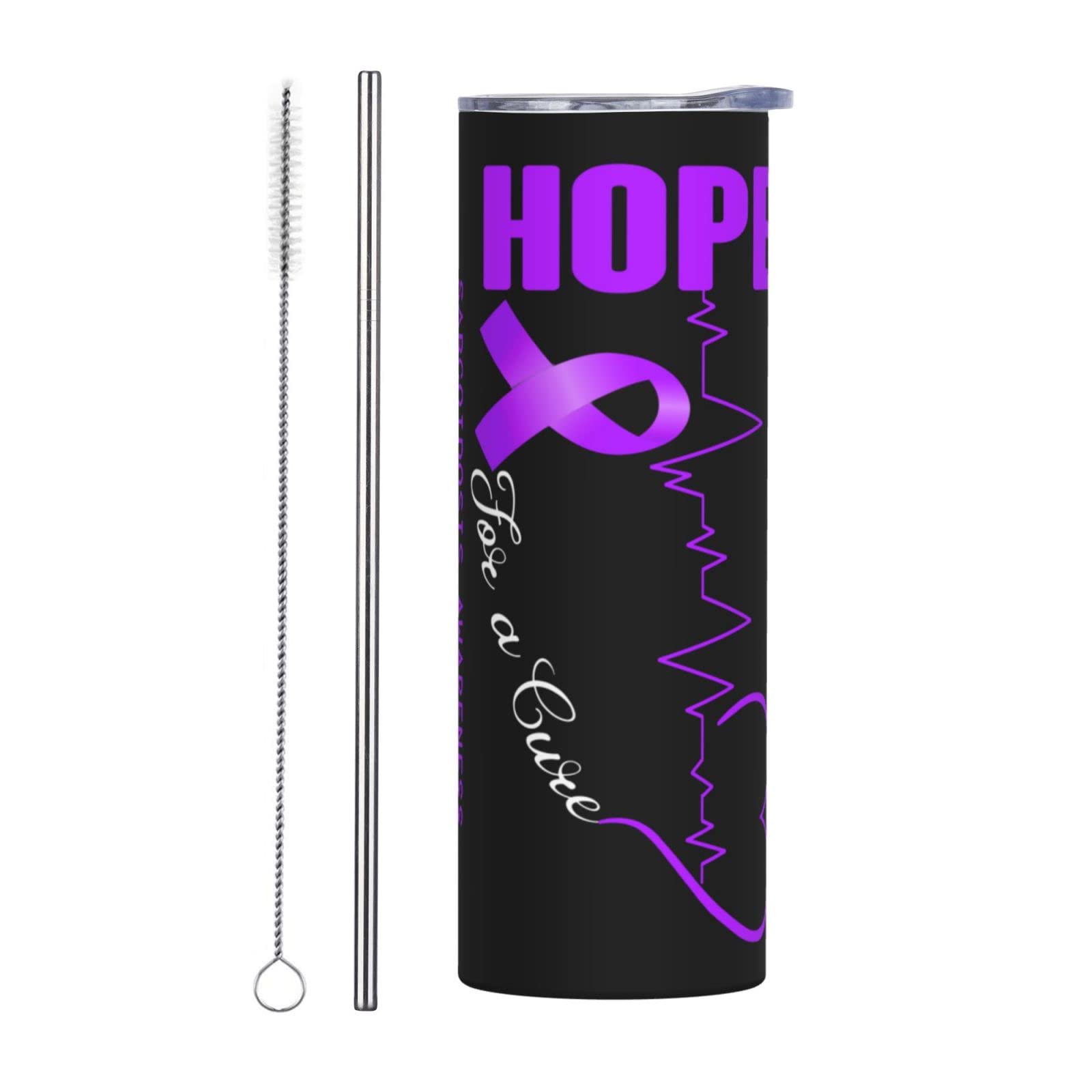 LIICHEES Hope For A Cure Sarcoidosis Awareness Stainless Steel Vacuum Insulated Tumbler 20oz Coffee Cups Travel Mug Water Cup with Leak-Proof Flip Lid Metal Straw Cleaning Brush