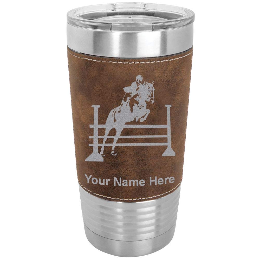 LaserGram 20oz Vacuum Insulated Tumbler Mug, Horse Hurdles, Personalized Engraving Included (Faux Leather, Rustic)