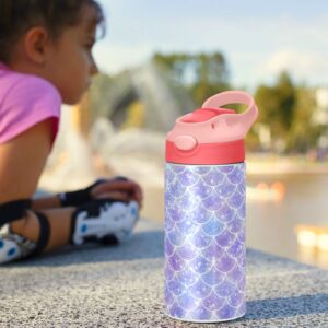 MCHIVER Mermaid Scales Kids Water Bottle with Straw Insulated Stainless Steel Kids Water Bottle Thermos for School Boys Girls Leak Proof Cups 12 oz / 350 ml Pink Top