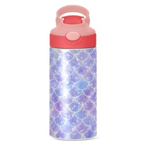 MCHIVER Mermaid Scales Kids Water Bottle with Straw Insulated Stainless Steel Kids Water Bottle Thermos for School Boys Girls Leak Proof Cups 12 oz / 350 ml Pink Top