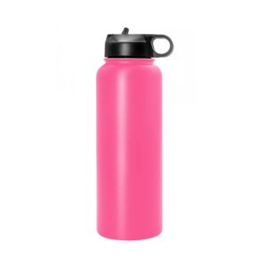 HKM Brothers Insulated Stainless Steel Water Bottle - Straw-Spout-Handle Lids, Vacuum Wide Mouth Reusable Metal Water Bottles - Pink