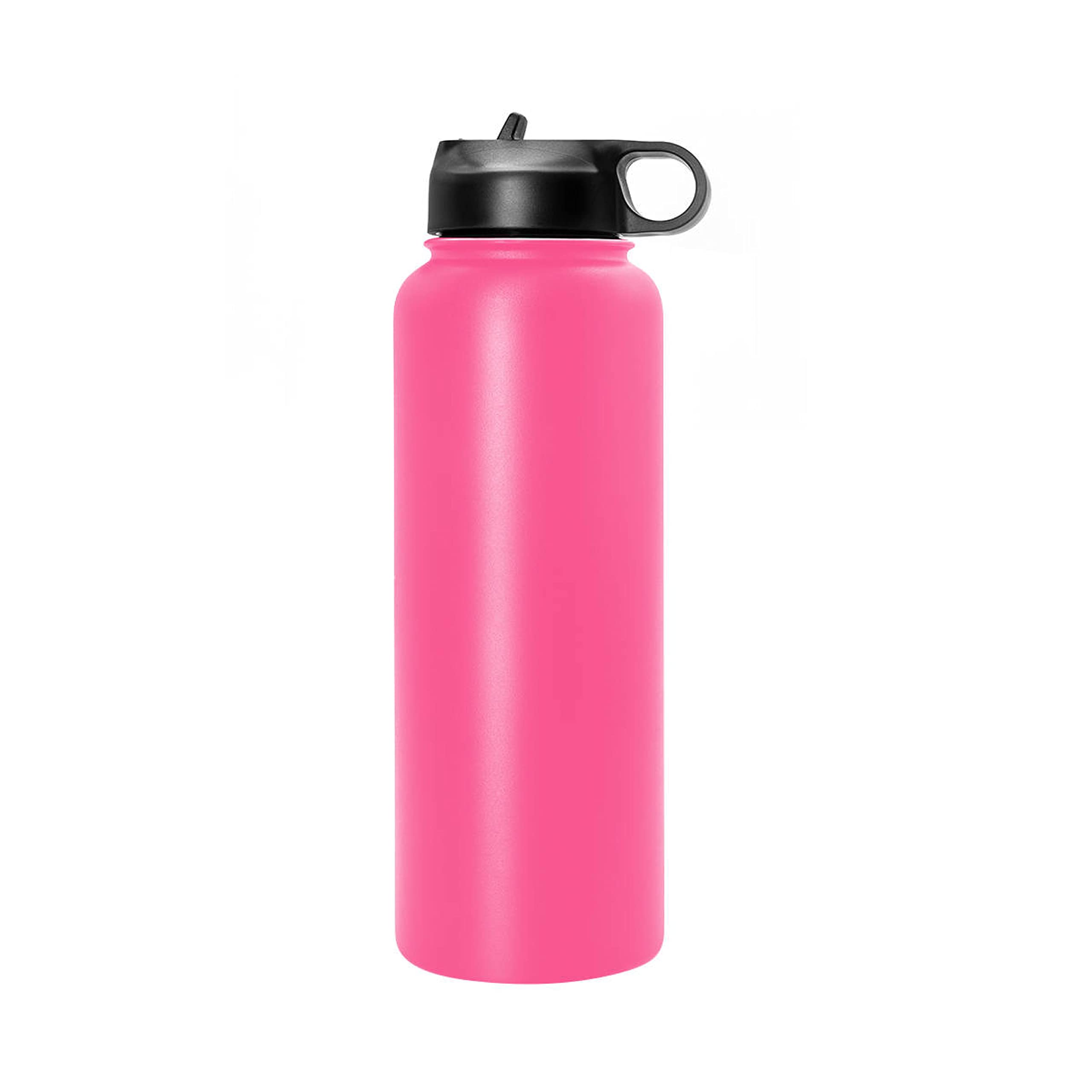 HKM Brothers Insulated Stainless Steel Water Bottle - Straw-Spout-Handle Lids, Vacuum Wide Mouth Reusable Metal Water Bottles - Pink