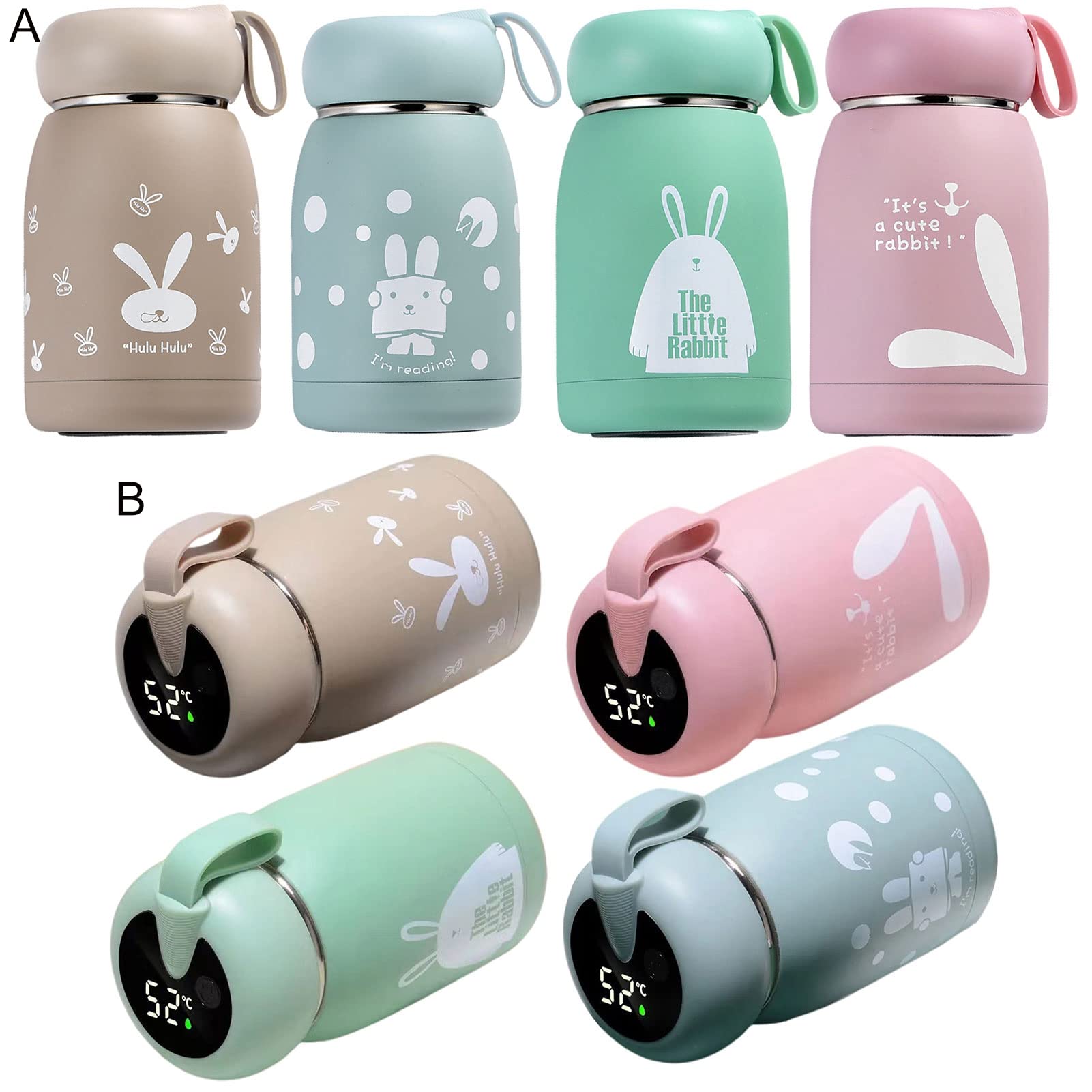 ZTGD Cute Insulated Water Bottle 320ml for Kid and Lady,Kawaii Thermos Cup with Led Display and Cute Pattern,Stainless Steel Coffee Vacuum Thermos Bottle Keep Drinks Hot or Cold for Travel School Off