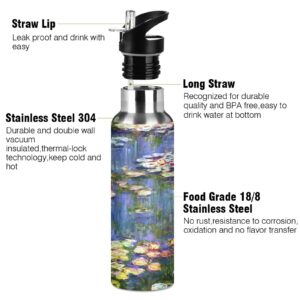 ALAZA Monet Painting Water Bottle with Straw Lid Vacuum Insulated Stainless Steel Thermo Flask Water Bottle 20oz 77