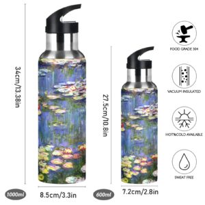 ALAZA Monet Painting Water Bottle with Straw Lid Vacuum Insulated Stainless Steel Thermo Flask Water Bottle 20oz 77