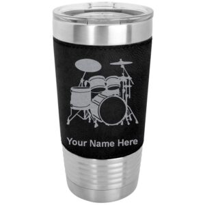 lasergram 20oz vacuum insulated tumbler mug, drum set, personalized engraving included (faux leather, black)