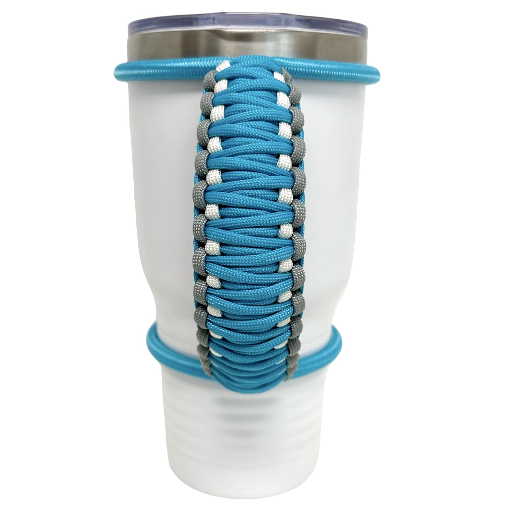 Handmade Elastic Tumbler Handles Made to fit most 20 30 32 40 oz (Handle Only) (Turquoise Gray White)