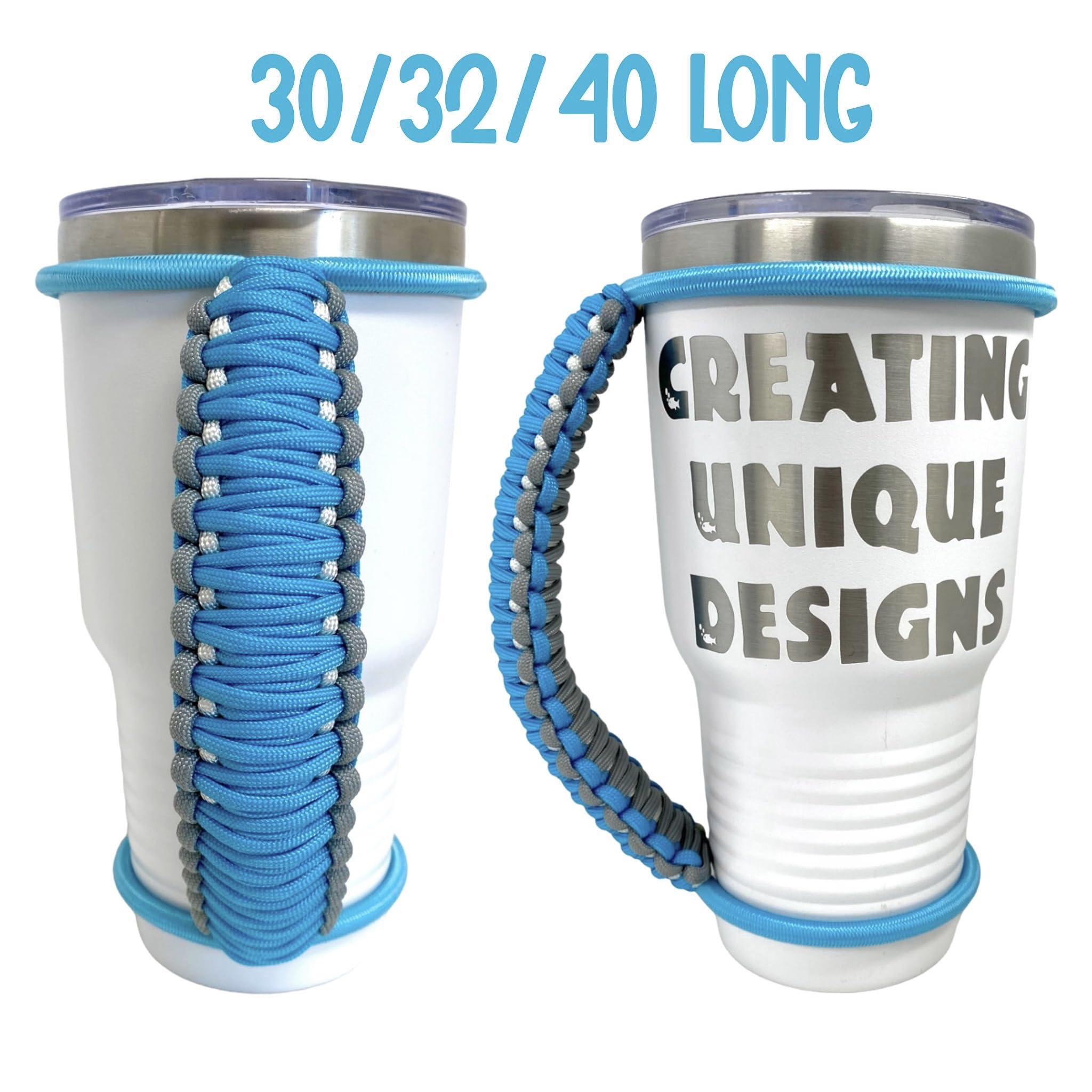 Handmade Elastic Tumbler Handles Made to fit most 20 30 32 40 oz (Handle Only) (Turquoise Gray White)