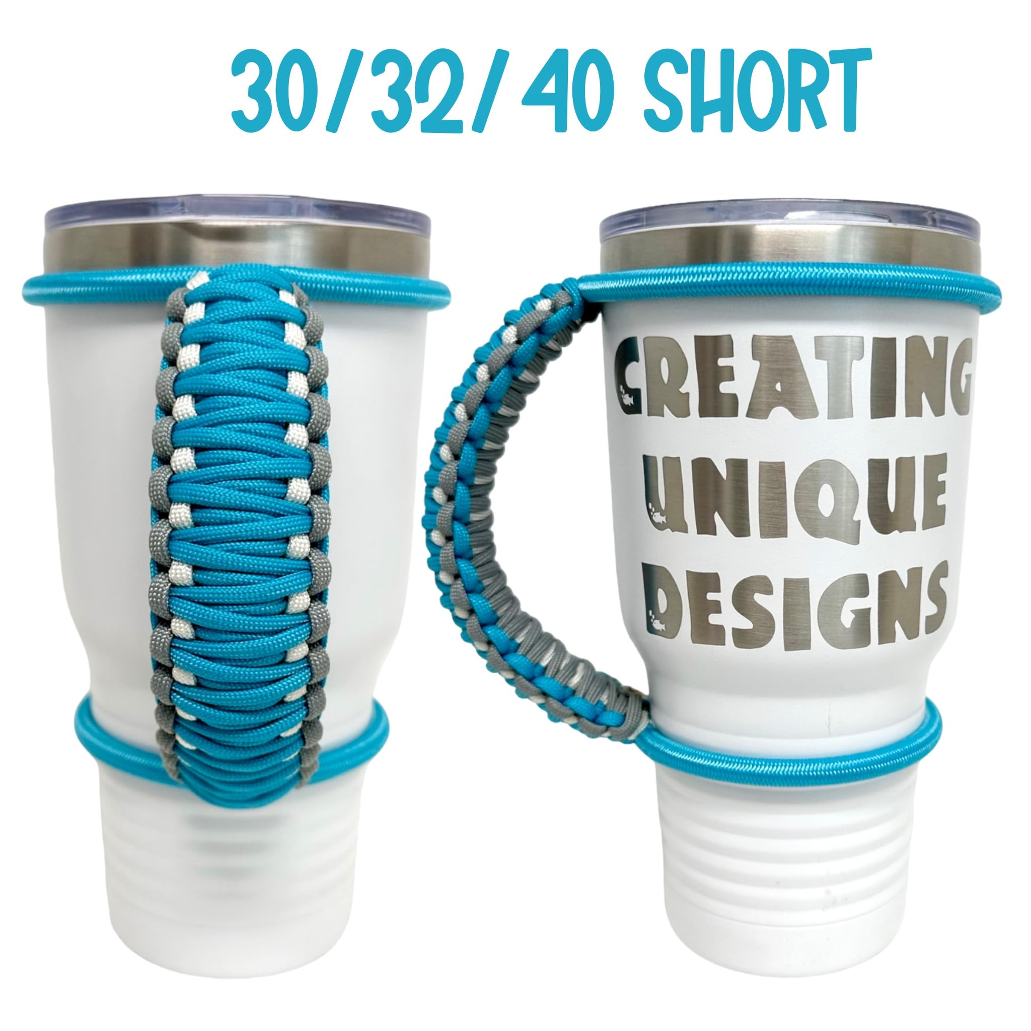 Handmade Elastic Tumbler Handles Made to fit most 20 30 32 40 oz (Handle Only) (Turquoise Gray White)