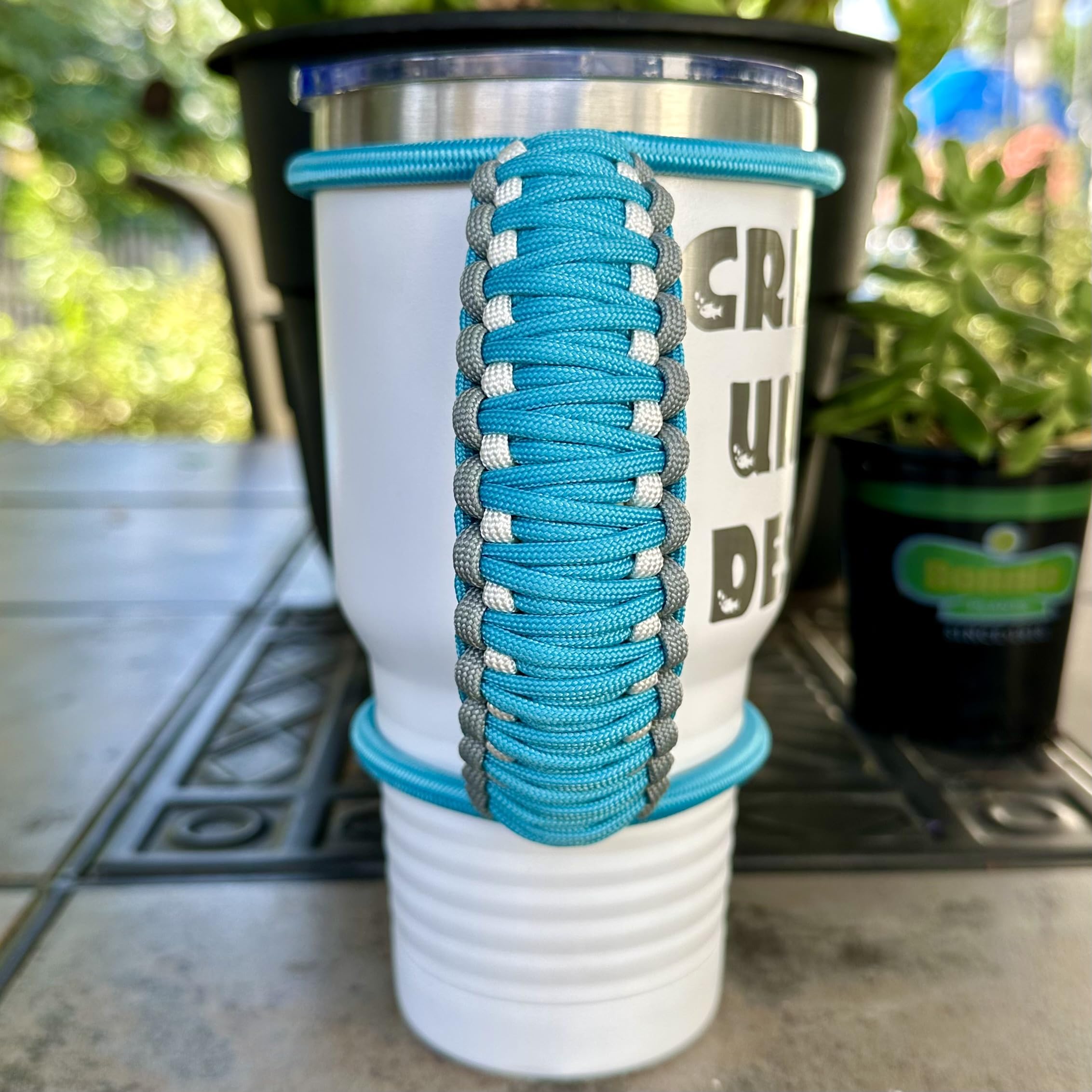 Handmade Elastic Tumbler Handles Made to fit most 20 30 32 40 oz (Handle Only) (Turquoise Gray White)