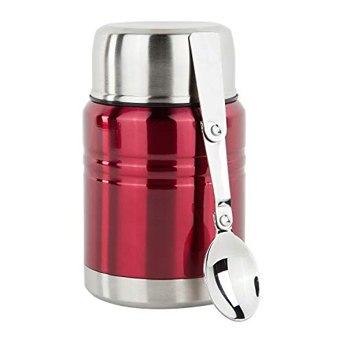 Insulated Food Thermos & Meal Container with Collapsible Spoon (16 oz.) Stainless-Steel Food Jar Hot and Cold Storage | Soup, Coffee, Water, Liquids | Airtight, Leakproof Seal,Red