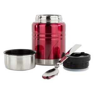 Insulated Food Thermos & Meal Container with Collapsible Spoon (16 oz.) Stainless-Steel Food Jar Hot and Cold Storage | Soup, Coffee, Water, Liquids | Airtight, Leakproof Seal,Red