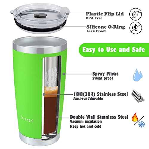 Permodel 20oz Tumbler,Vacuum Insulated Cup With Lid & Straw,Stainless Steel Travel Coffee Mug to Keep Hot and Cold up to 6-12H for Home & Office & Outdoor.(Grass Green)