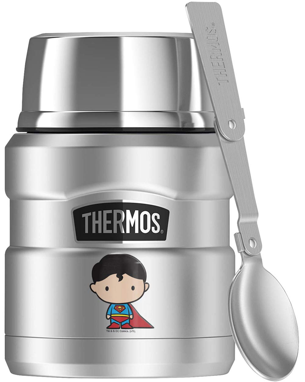 THERMOS Superman Cute Chibi, STAINLESS KING Stainless Steel Food Jar with Folding Spoon, Vacuum insulated & Double Wall, 16oz