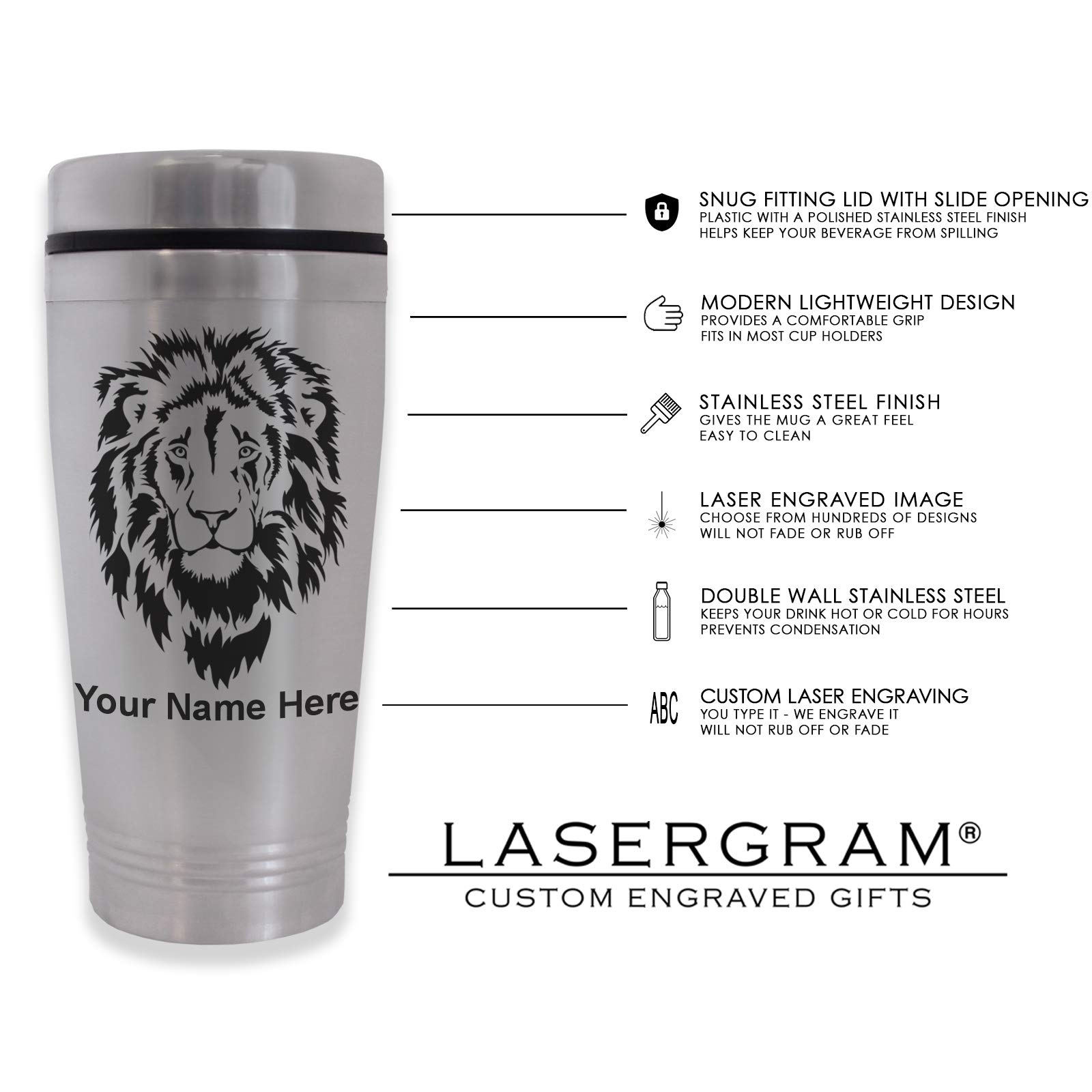 LaserGram 16oz Commuter Mug, Motorcycle, Personalized Engraving Included