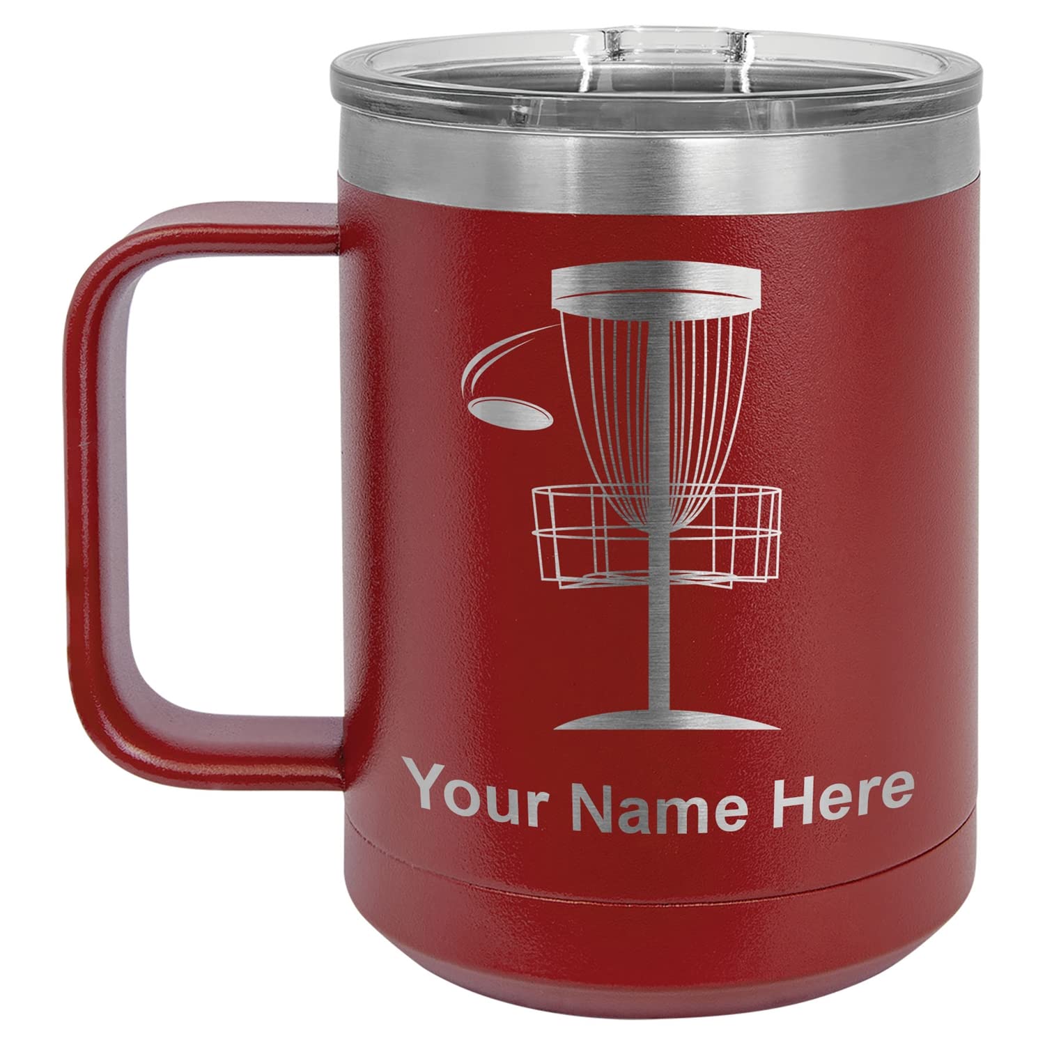 LaserGram 15oz Vacuum Insulated Coffee Mug, Disc Golf, Personalized Engraving Included (Maroon)