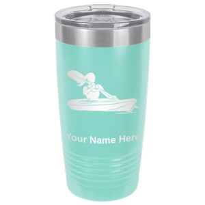 lasergram 20oz vacuum insulated tumbler mug, kayak woman, personalized engraving included (teal)