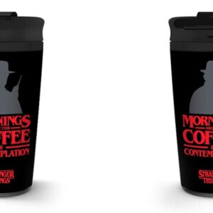 Pyramid International Stranger Things Double Walled Eco Travel Cup with Resealable Non-Drip Lid, Coffee and Contemplation Graphic 370ml/13ox- Official Merchandise