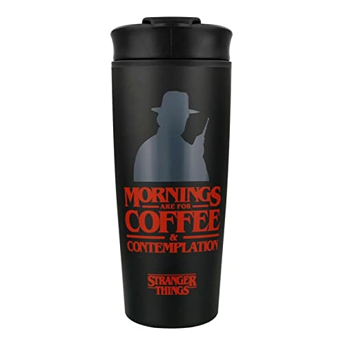 Pyramid International Stranger Things Double Walled Eco Travel Cup with Resealable Non-Drip Lid, Coffee and Contemplation Graphic 370ml/13ox- Official Merchandise