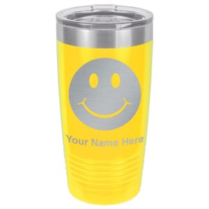 lasergram 20oz vacuum insulated tumbler mug, happy face, personalized engraving included (yellow)