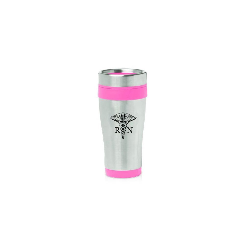 Hot Pink 16oz Insulated Stainless Steel Travel Mug Z654 Medical Symbol RN Registered Nurse