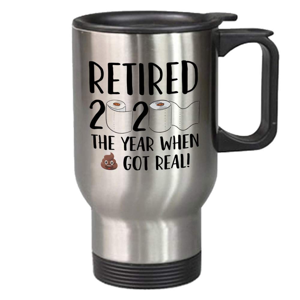 Exxtra Gifts Quarantine 2020 Retirement 2020 Mug - Retired 2020 14 oz Travel Mug - Perfect For Women And Men - Funny Novelty Cup - Ideal For Co-Worker Or Colleague